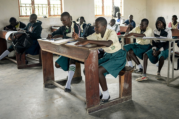 People studying in a classroom in Africa